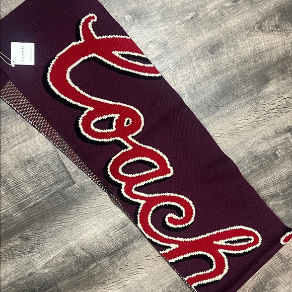 Coach | Accessories | Brand New Coach Maroon Knit Scarf With Bold Logo ...